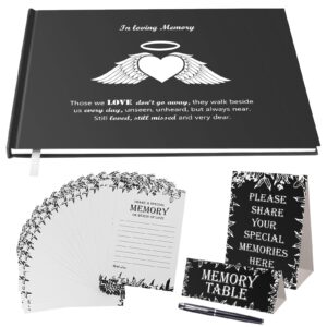 funeral guest book 5pcs set, in loving memory 80 pages funeral sign-in guestbook for memorial service celebration of life, includes funeral sign in book, pen, memory cards, table sign (7.7"x10",black)