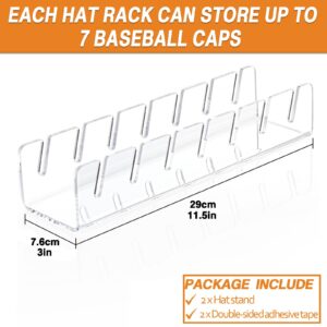 cocog Hat Organizer for Baseball Caps Display and Organizer - 2 Pack, No Install Acrylic Hat Holder for 14 Baseball Caps for Bedroom, Closet, Dresser