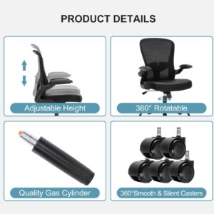 HOMIFYCO Office Chair, Ergonomic Desk Chair with Flip-up Armrests, PU Leather Computer Chair Home Office Desk Chairs with Lumbar Support, Mesh Swivel Executive Chair Rolling Task Chair, Black