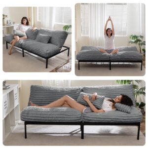 YOSHOOT Futon Sofa Bed Couch, Convertible Sleeper Sofa Bed, Adjustable Backrests Daybed Loveseat, Futon Couch for Living Room Bedroom, Grey