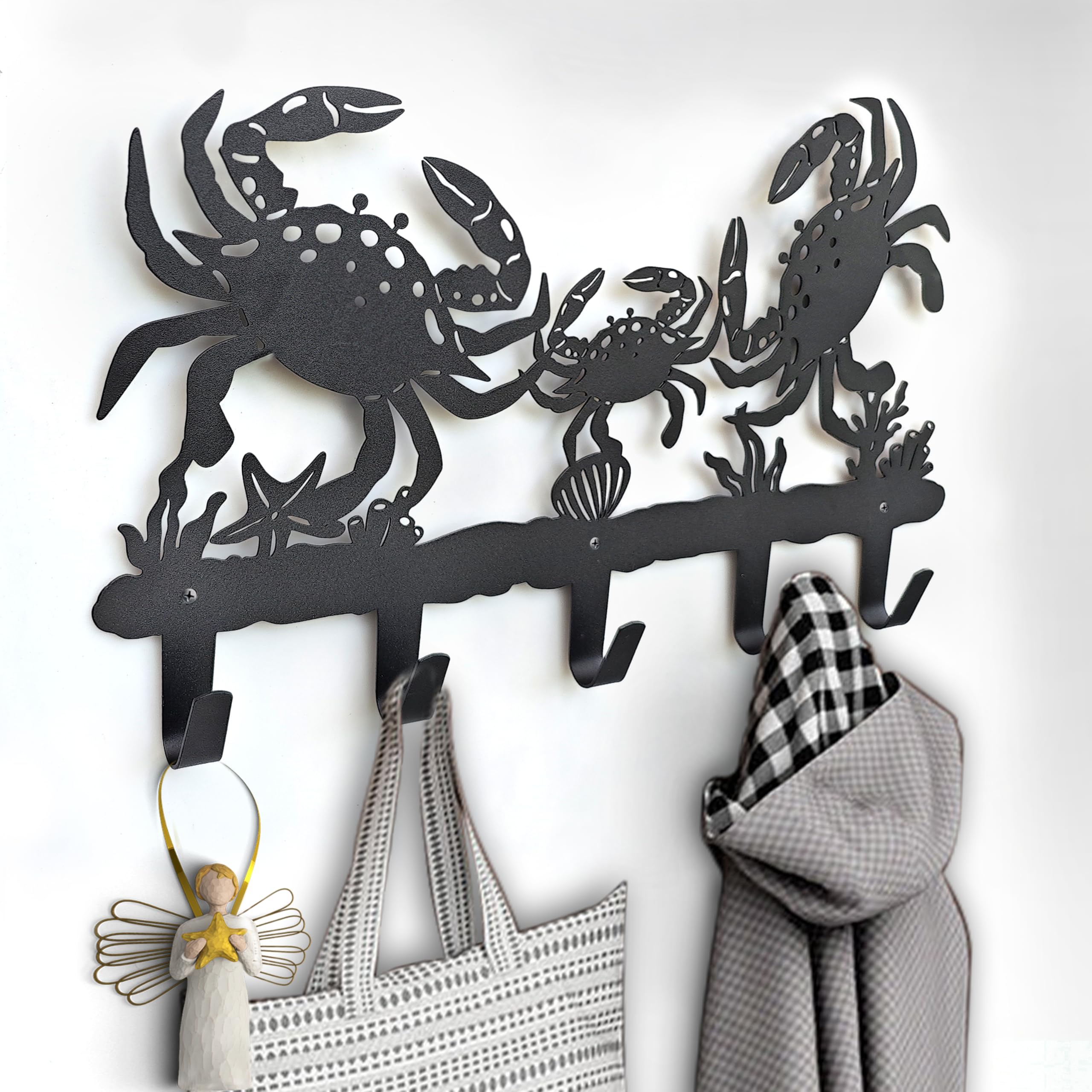 VIVICOMFY Metal Crab Coat Hooks Wall Mount-Crab Hangers and Key Holder-Clothes Hat Rack and Backpack Hanger Decor for Storage, Living Room, Hallway, Office Gift (Black)