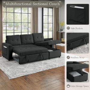 Sectional Couch,78.5 Inch Convertible 3-Seater Pull Out Sleeper Sofa Bed,Comfy Upholstered L-Shaped Couch,Modern Modular Sofa with Reversible Storage Chaise for Living Room/Apartment/Office(Black)