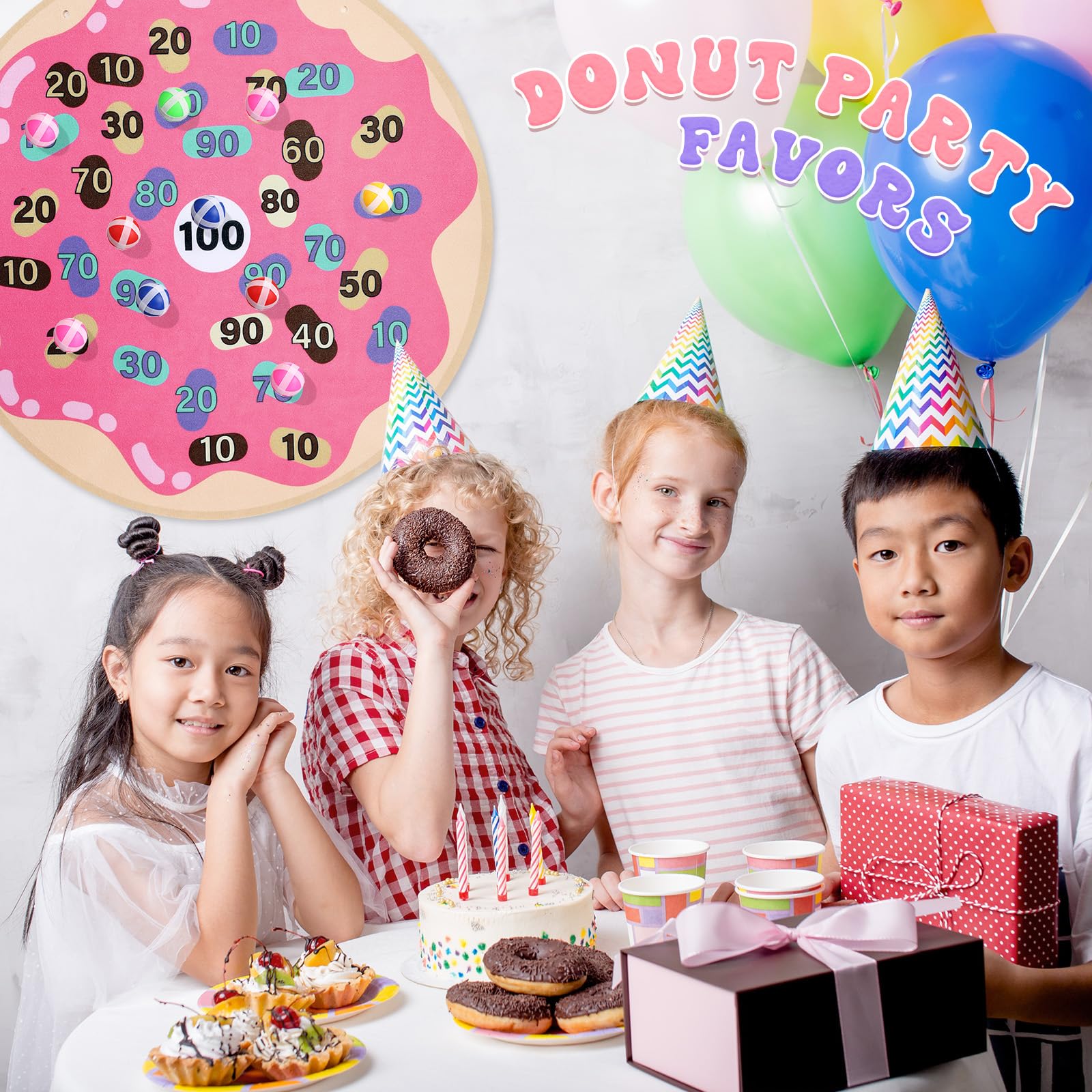 HyDren Donut Party Game 26 Donut Dart Board with 18 Sticky Balls Toys Birthday Party Favors Decorations Spa Game Baby Shower Game Gift for Class Indoor Outdoor Game