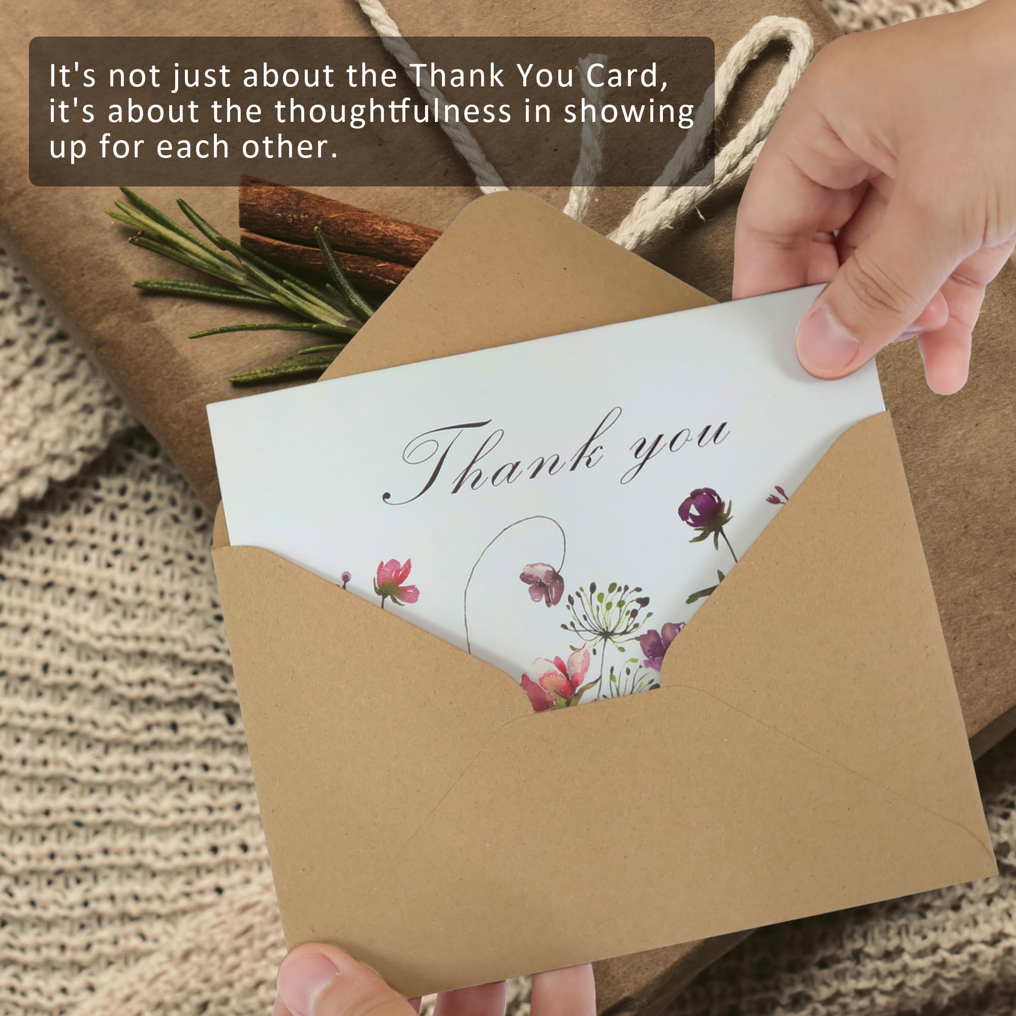 ATQTQ Floral Thank You Cards 48pack with Envelopes Wildflower Bulk 4x6inch Thanks Card with Envelope & Stickers for Birthday Baby Shower Bridal Shower Wedding