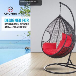 SK CHUMRA Egg Chair Cushion Hanging Basket Chair Pads Wicker Rattan Hanging Seat Cushion Nonslip Soft Headrest & Armrest Outdoor Porch Backyard UV Resistant Patio Hammock Swing Cushions (Red)