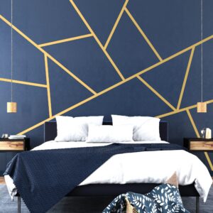 SHYJSHYJ Metalic Gold Large Vinyl Modern Line Wall Decals, Peel and Stick Removable Geometric Wall Stickers Bedroom Living Room Office Minimalist Accent Wall Art Decor