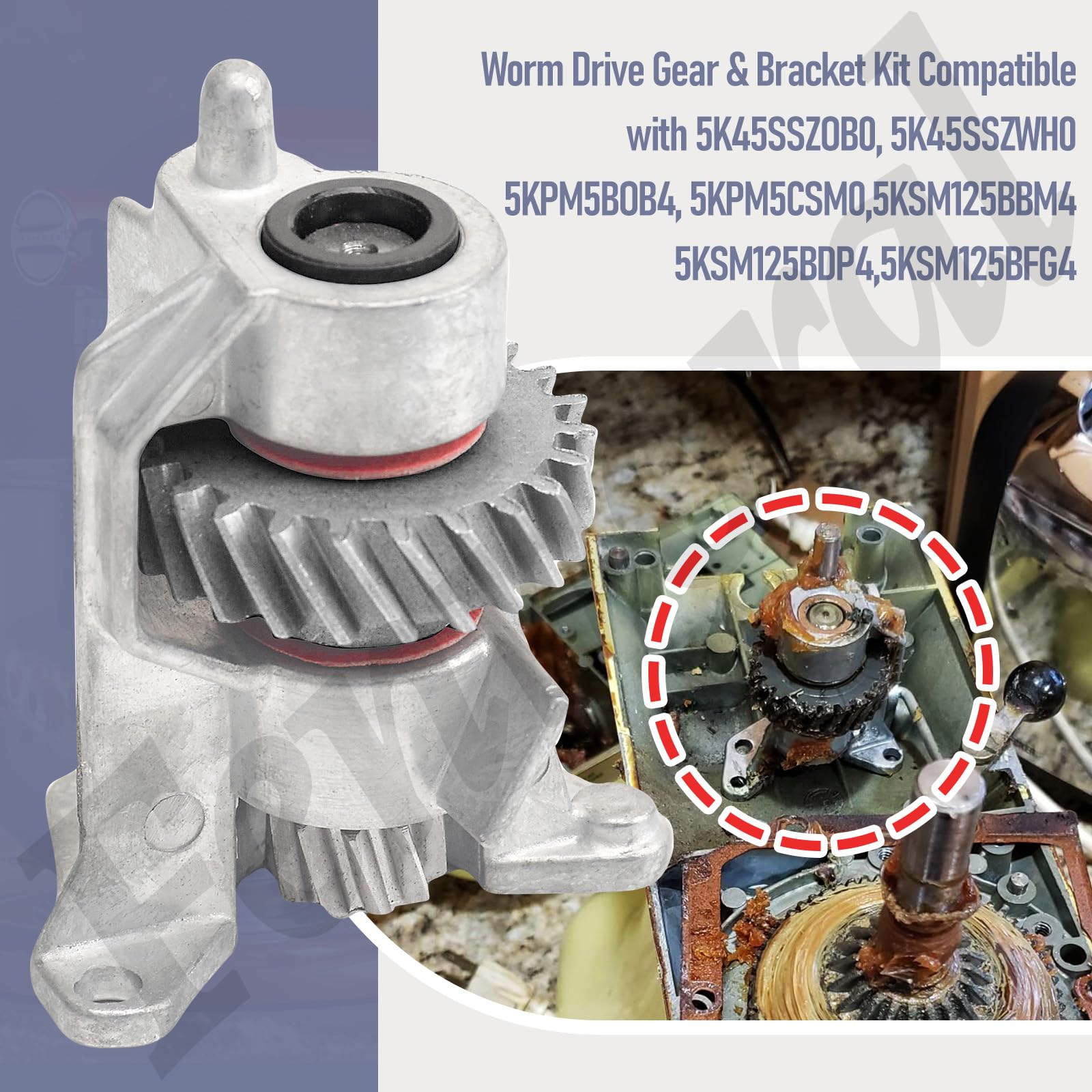 WP240309-2 240309-2 Worm Drive Gear & Bracket Kit Compatible with KitchenAid EA734273 PS734273 AH734273 4162100 4162101 4169907 4169941 4170007 4176130 949544