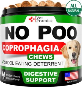 vet promise no poo chews for dogs - coprophagia stool eating deterrent for dogs - prevent dog from eating poop - stop eating poop - probiotics & digestive enzymes supplement - made in usa