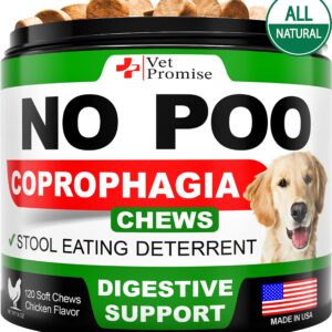 Vet Promise No Poo Chews for Dogs - Coprophagia Stool Eating Deterrent for Dogs - Prevent Dog from Eating Poop - Stop Eating Poop - Probiotics & Digestive Enzymes Supplement - Made in USA