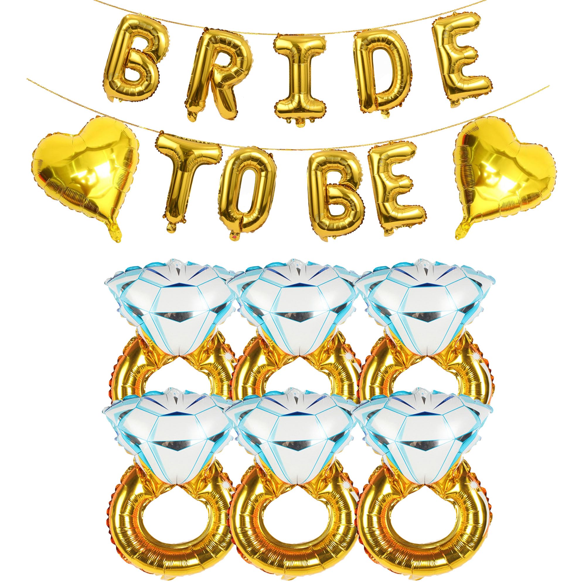 SHUNTAI Bride To Be Balloons Gold Bachelorette Party Decorations Engagement Ring Balloon 16 Inch Gold Letters Bride To Be Decor Banner for Wedding Rehearsal Bridal Shower Party Decoration Supplies