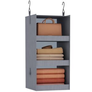 flybox hanging closet organizer, collapsible closet hanging organizer, 3 shelf sturdy hanging shelves for closet & ideal for rv,camper bed side closets gray, 29 ¾" h x 12" w x 12" d, 1-pack