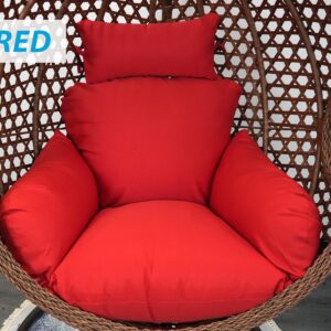 SK CHUMRA Egg Chair Cushion Hanging Basket Chair Pads Wicker Rattan Hanging Seat Cushion Nonslip Soft Headrest & Armrest Outdoor Porch Backyard UV Resistant Patio Hammock Swing Cushions (Red)