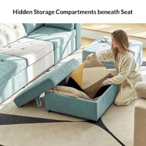 HULALA HOME Oversized Modular Sectional Sofa with Large Storage and Wide Armrest, Chenille Sectional Couches for Living Room (Sage, 4 Seater)