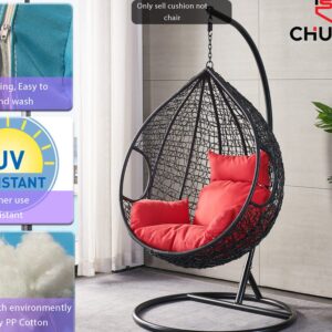 SK CHUMRA Egg Chair Cushion Hanging Basket Chair Pads Wicker Rattan Hanging Seat Cushion Nonslip Soft Headrest & Armrest Outdoor Porch Backyard UV Resistant Patio Hammock Swing Cushions (Red)