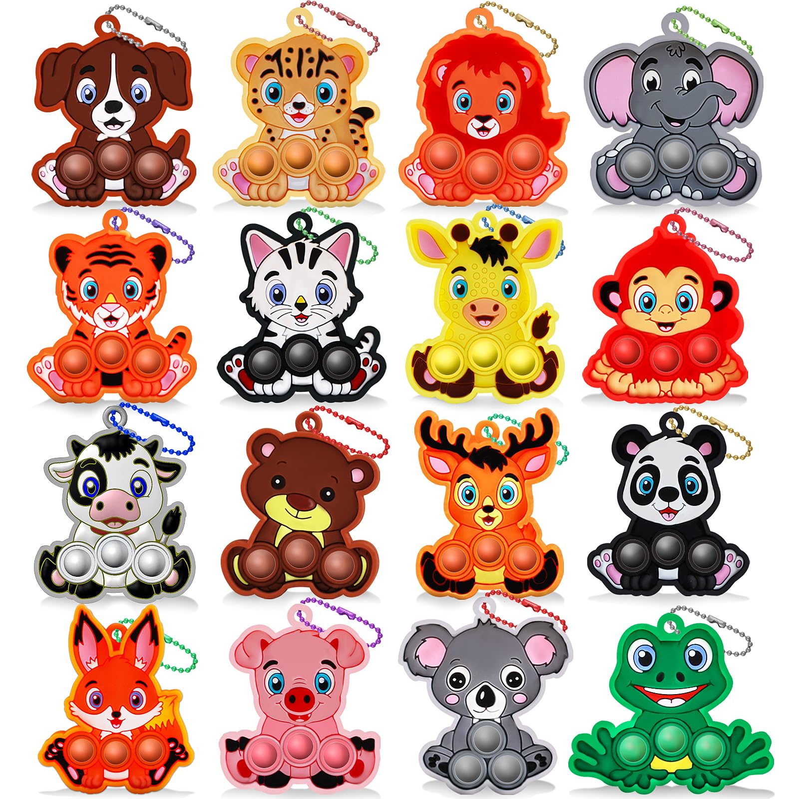 Kids Party Favors 16PCS Animal Mini Pop Keychain,Goodie Bags Stuffers for Kids,Birthday Party Favors,Pinata Stuffers,Stocking Stuffers,Classroom Prizes for Kids