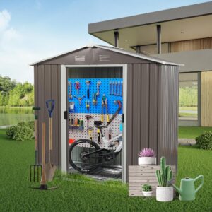 luspaz 8ft x 4ft outdoor storage shed with floor base, metal garden shed utility tool bike storage shed cabinet with lockable sliding doors and vents, weather resistant backyard shed for storage