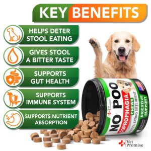 Vet Promise No Poo Chews for Dogs - Coprophagia Stool Eating Deterrent for Dogs - Prevent Dog from Eating Poop - Stop Eating Poop - Probiotics & Digestive Enzymes Supplement - Made in USA