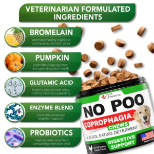 Vet Promise No Poo Chews for Dogs - Coprophagia Stool Eating Deterrent for Dogs - Prevent Dog from Eating Poop - Stop Eating Poop - Probiotics & Digestive Enzymes Supplement - Made in USA