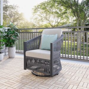 yechen swivel patio rocking chairs - high back outdoor chair with hand woven rope & swivel rocking base, glider rocking chair with cushion for porch deck garden balcony backyard