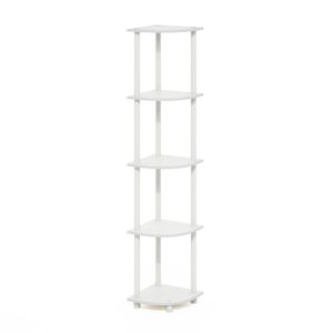 furinno turn-n-tube 5 tier corner display rack multipurpose shelving unit, white/white