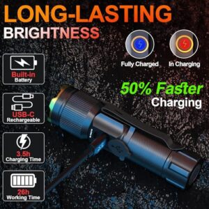 Sogdeco Rechargeable Flashlights High Lumens, Super Bright Small LED Flash Light, 26 Hours Long Lasting, 4 Lighting Modes, Magnetic Zoomable Pocket Flashlight for Emergencies Home Camping (2 Pack)