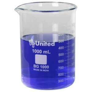 united scientific™ 1000ml (1l) beaker, low form griffin, boro. 3.3 glass, double scale, graduated