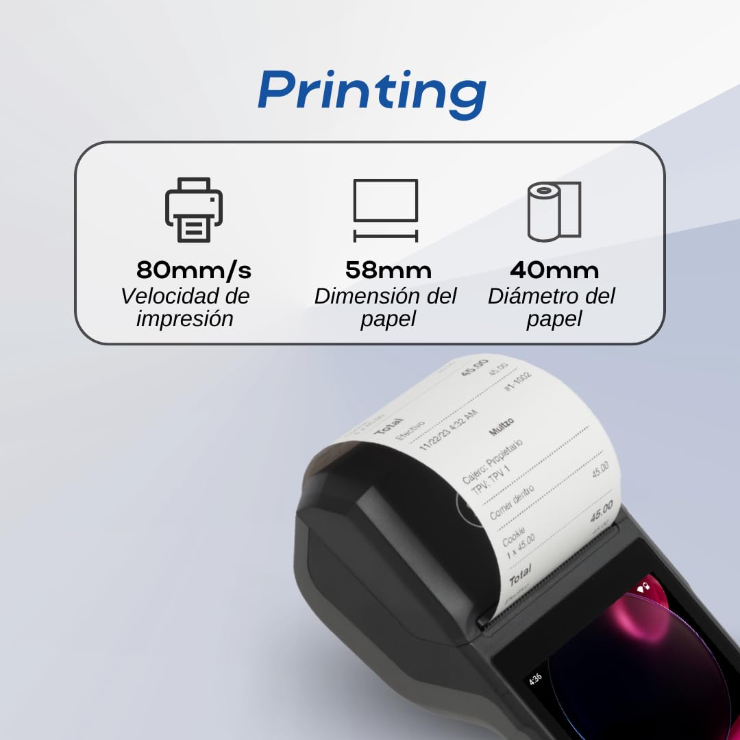 POS PDA H10 Receipt Printer Android 13 and 58mm High Speed Thermal Printer 5.5’ Touch Screen. Handheld Mobil Point of Sale Tablet. Scan 1D/2D/QR barcodes and NFC. 2GB Ram+16GB ROM