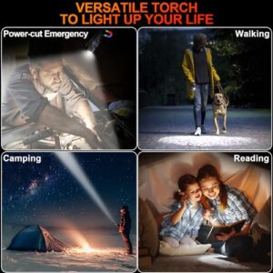 Sogdeco Rechargeable Flashlights High Lumens, Super Bright Small LED Flash Light, 26 Hours Long Lasting, 4 Lighting Modes, Magnetic Zoomable Pocket Flashlight for Emergencies Home Camping (2 Pack)