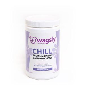 wagsly chill: calming chews for dogs | thiamine, tryptophan, lemon balm, green tea extract – 100 count for balanced mood & relaxation | natural calming treats for dogs