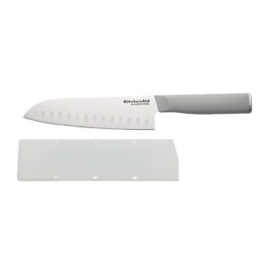 kitchenaid classic santoku custom-fit cover, sharp kitchen knife, high-carbon japanese stainless steel blade, 7 inch, gray