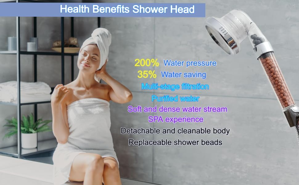 Ionic Shower Head High Pressure with Hose and Bracket, Mineral Balls Ionic Shower Head for Skin & Hair Health, Water Saving, Handheld 3 Modes Pressure Shower