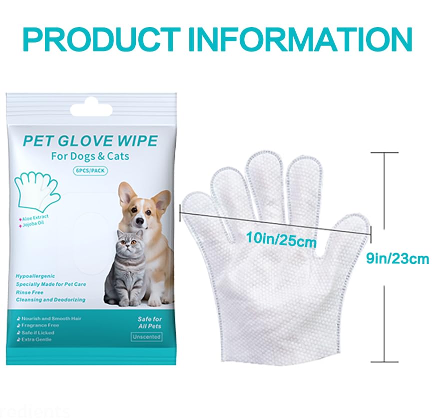 Herb Life Cleaning Glove for Dog and Cat, Wipes Gloves for Dog and Cat Fur Face, Ear, Eye, Paws Cleaning Wipes Pet Wash Free Gloves, Grooming Wipes for Pet No Rinse Thick Dog Wipes Gloves(12 Pcs)