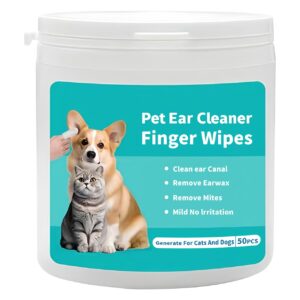 Vostuve Dog Ear Wipes Finger, Ear Finger Wipes for Dogs & Cats, Ear Cleaner Finger Wipes for Ear Wax, Debris, Deodorizes, Relieve Ear Itching & Inflammation, Natural Pet Ear Wipe for Dog, 50 Count