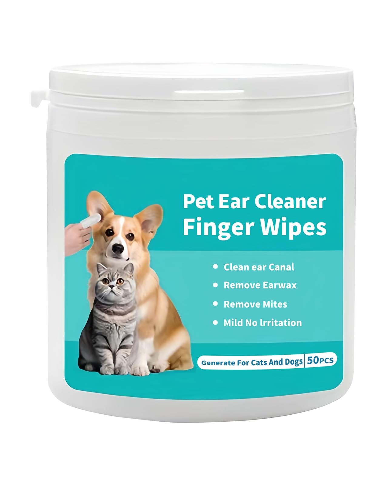 Vostuve Dog Ear Wipes Finger, Ear Finger Wipes for Dogs & Cats, Ear Cleaner Finger Wipes for Ear Wax, Debris, Deodorizes, Relieve Ear Itching & Inflammation, Natural Pet Ear Wipe for Dog, 50 Count