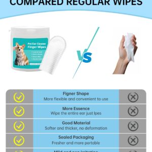 Vostuve Dog Ear Wipes Finger, Ear Finger Wipes for Dogs & Cats, Ear Cleaner Finger Wipes for Ear Wax, Debris, Deodorizes, Relieve Ear Itching & Inflammation, Natural Pet Ear Wipe for Dog, 50 Count