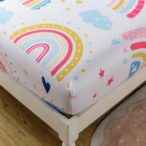 qjmiaofang Rainbow Sheets for Girls Twin Size Rainbow Bed Sheets 3Pieces Cartoon Rainbow Flat Sheet Little Rainbow Fitted Sheet with Clouds Rainbow Bedding 1 Flat Sheet 1 Fitted Sheet 1 Pillowcase