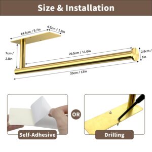 Paper Towel Holder Under Cabinet - Gold Paper Roll Holder Wall Mount, Stainless Steel, Self-Adhesive or Drilling, for Kitchen, Bathroom, RV