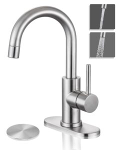 tohlar bar sink faucet brushed nickel, single handle bathroom faucet for sink 1 or 3 hole, wet bar/pre-kitchen faucet with 4-inch deck plate & sprayer, bathroom sink faucet with 360°swivel spout