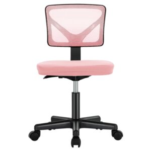 sweetcrispy office computer desk chair, ergonomic low-back mesh rolling work swivel chairs with wheels, armless comfortable seat lumbar support for home,bedroom,study,student,adults, pink