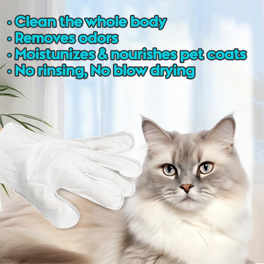 Herb Life Cleaning Glove for Dog and Cat, Wipes Gloves for Dog and Cat Fur Face, Ear, Eye, Paws Cleaning Wipes Pet Wash Free Gloves, Grooming Wipes for Pet No Rinse Thick Dog Wipes Gloves(12 Pcs)