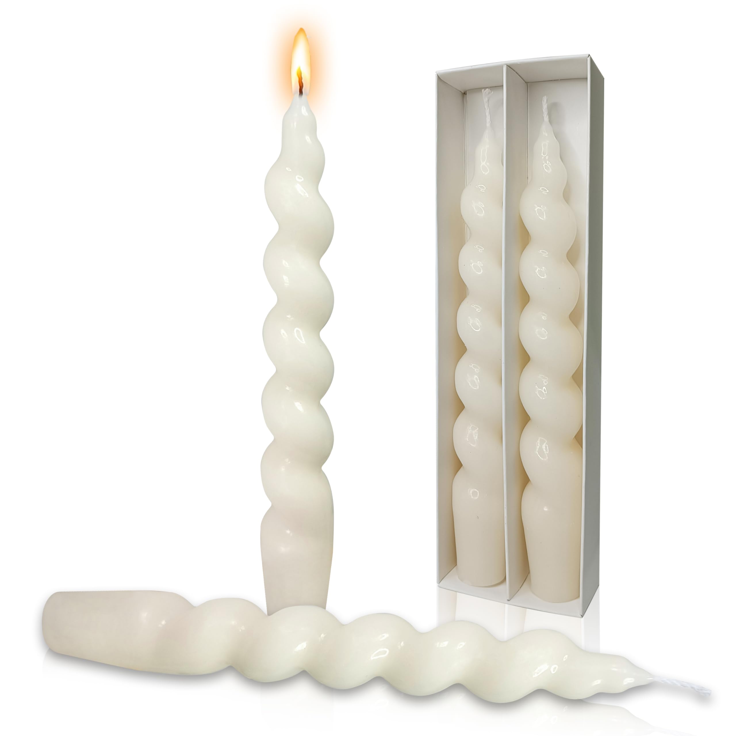 Unscented Spiral Twisted Candles Milk White Dinner Candlestick 7.5 Inch Short Swirl Candles for Home Decor Wedding Party