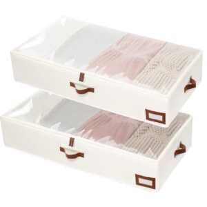 flybox 55l large under bed storage box 2-pack, clothes underbed organizer containers with durable fabric, collapsible closet under the bed storage bags, 33" l x 16.5" w x 6" h, beige