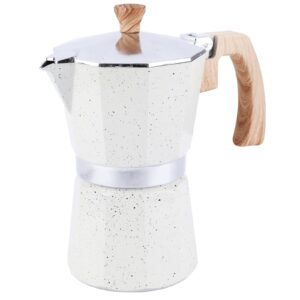 shangsky espresso maker italian coffee maker 10oz, stovetop coffee maker cafetera italiana aluminum mocha pot with wooden handle, stove top espresso machine (white)