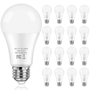 sheetea 16-pack led light bulbs, 100 watt equivalent daylight led bulbs, 5000k white light bulbs e26 standard base, a19 led bulb 13w 1500lm super bright, non-dimmable