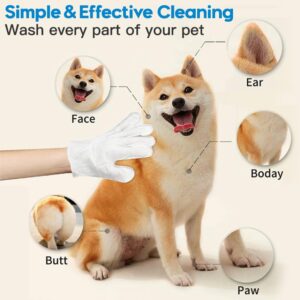 Herb Life Cleaning Glove for Dog and Cat, Wipes Gloves for Dog and Cat Fur Face, Ear, Eye, Paws Cleaning Wipes Pet Wash Free Gloves, Grooming Wipes for Pet No Rinse Thick Dog Wipes Gloves(12 Pcs)