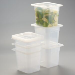 curta 6 pack translucent food pan with lid, 1/6 size 6" deep nsf listed commercial-grade polypropylene plastic