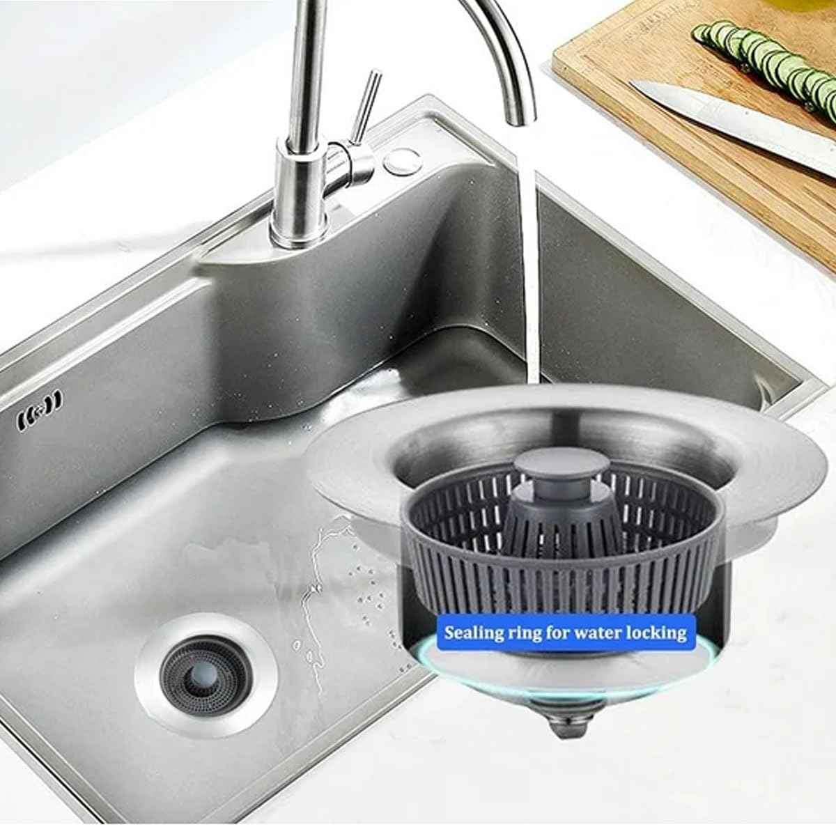 2024 New Upgraded Sink Bounce Core Drain Strainer, 3 in 1 Stainless Steel Sink Strainer Stopper Sink Aid, Universal Wash Basin Spring Core Sink Stopper Kitchen Bathroom Sink Bathtub Accessories (2)