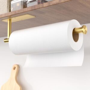 paper towel holder under cabinet - gold paper roll holder wall mount, stainless steel, self-adhesive or drilling, for kitchen, bathroom, rv