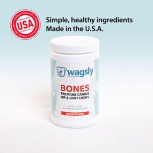 Wagsly Bones Hip & Joint Supplement for Dogs - Glucosamine, MSM, Green-Lipped Mussel - Arthritis Relief & Mobility Support - Vitamin C Immune Boost - Natural Duck Flavor - 60 Count