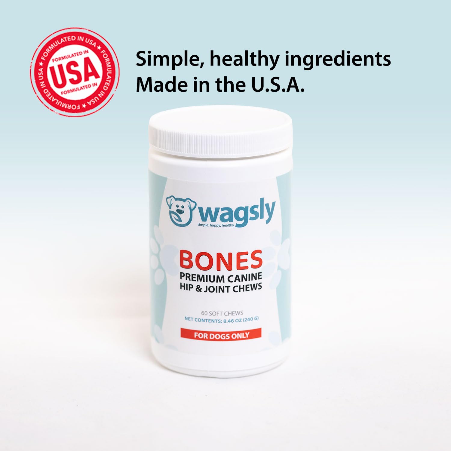 Wagsly Bones Hip & Joint Supplement for Dogs - Glucosamine, MSM, Green-Lipped Mussel - Arthritis Relief & Mobility Support - Vitamin C Immune Boost - Natural Duck Flavor - 60 Count